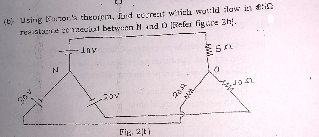 (b) Using Norton's theorem, find current which would flow in 25Ω resistance connected between N ...