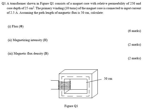 SOLVED: Q1 4 transformer shown in Figure Q1 consists of magnet core ...