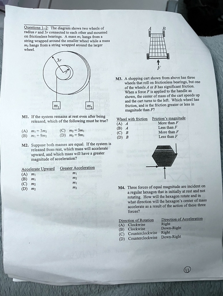 SOLVED: Texts: all please Questions 1-2: The diagram shows two wheels of radius r and 3r ...