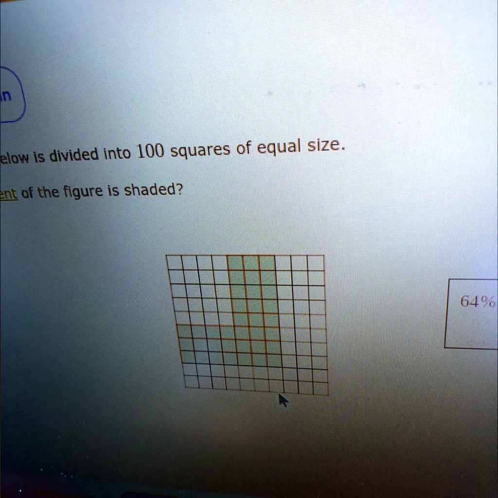 elow is divided into 100 squares of equal size. ent of the figure is ...