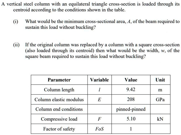 SOLVED: A vertical steel column with an equilateral triangle cross ...