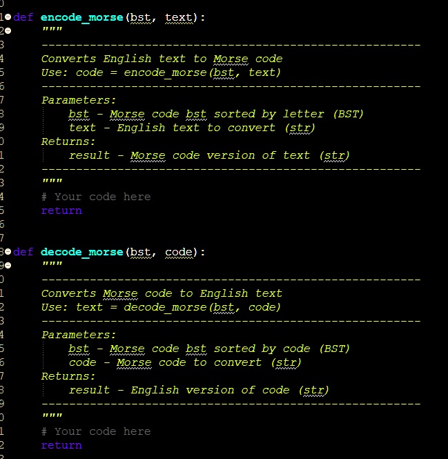 SOLVED: Texts: encodemorse(bst, text) : """ e Converts English text to Morse code. Use: code ...
