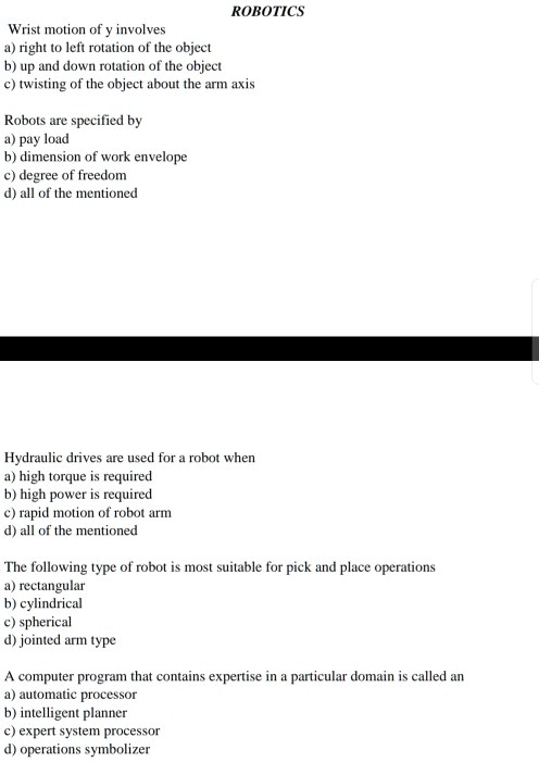 SOLVED: Text: ROBOTICS Wrist motion of y involves a) right to left rotation of the object b) up ...
