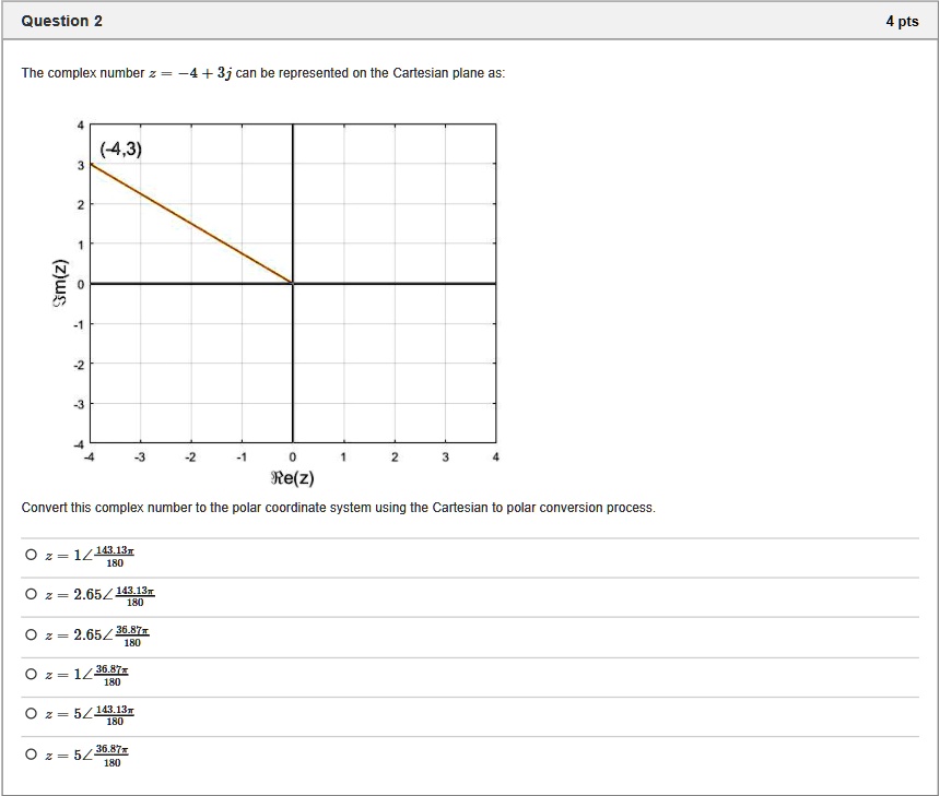 SOLVED:Question 2 pts The complex number -4 +3jcan be represented on ...