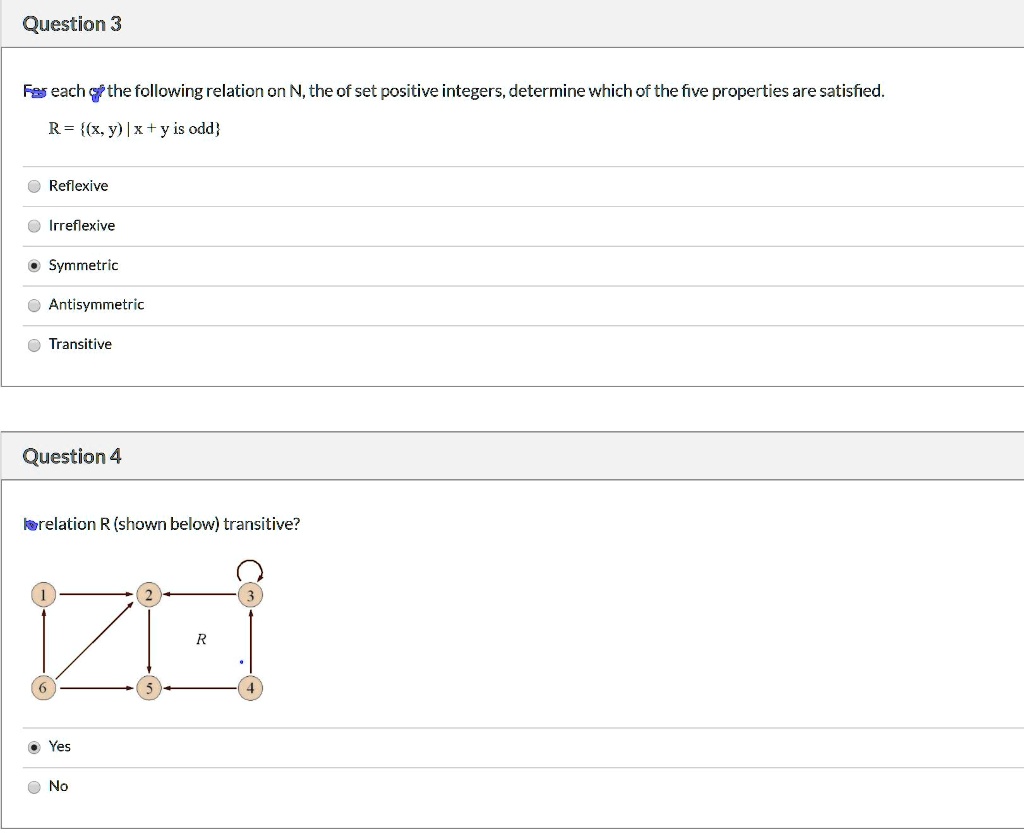 question 3 fes each the following relation on n the of set positive integers determine which of ...