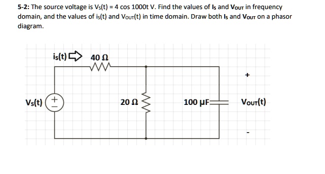 5-2: The source voltage is Vs(t) = 4 cos 1000t V. Find the values of Is and Vout in frequency ...
