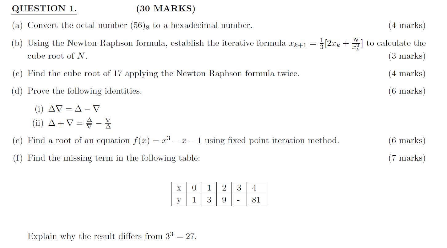 QUESTION 1. (30 MARKS) (a) Convert the octal number (56)8 to a ...