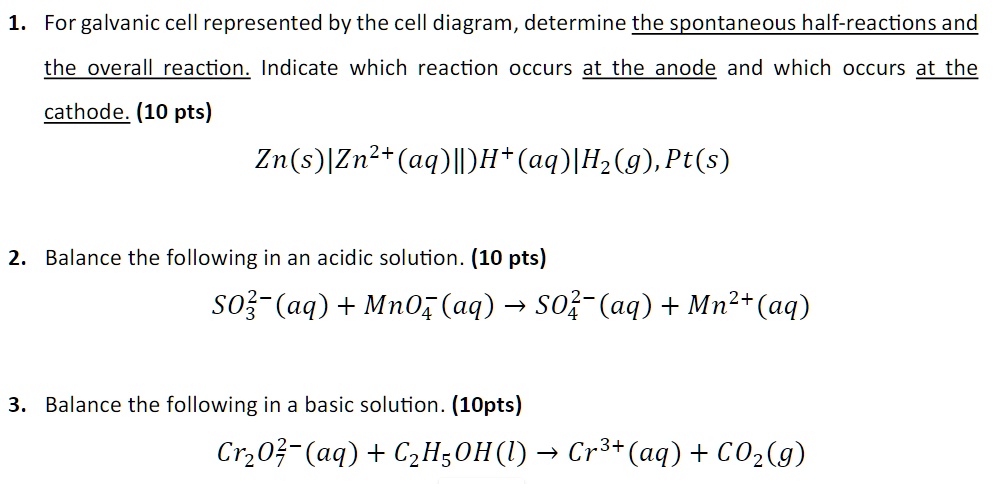 SOLVED: For a galvanic cell represented by the cell diagram, determine ...