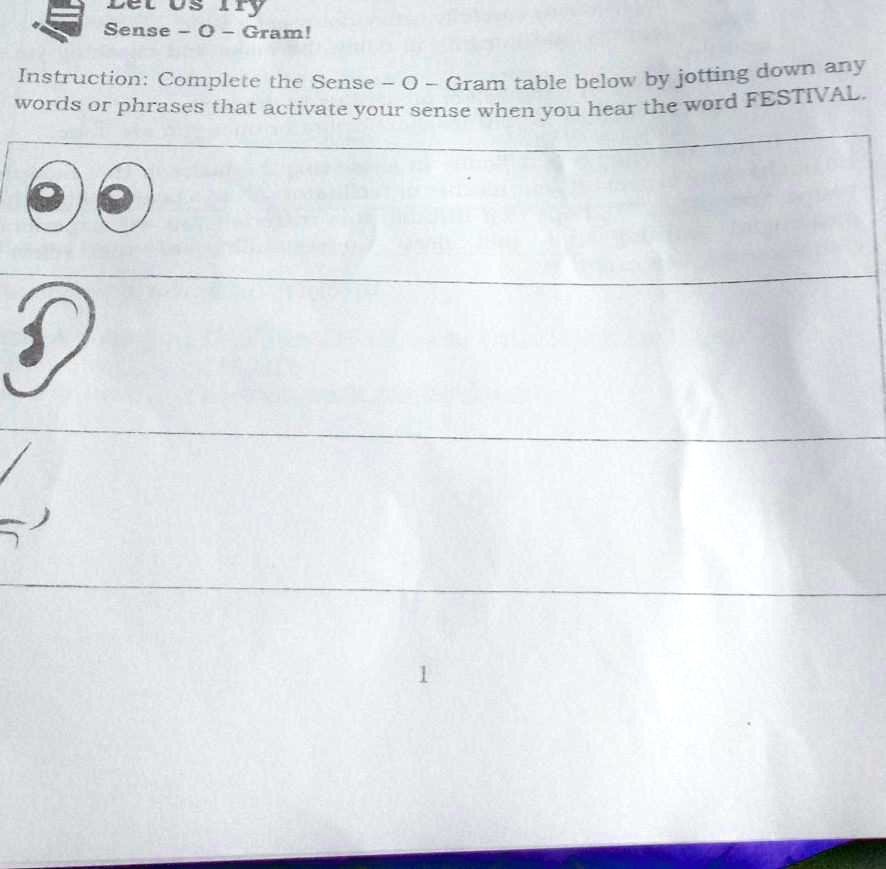 SOLVED: Sense-Gram! Instruction: Complete the Sense-O-Gram table below ...