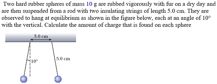 two hard rubber spheres of mass 10 g are rubbed vigorously with fur 0n ...