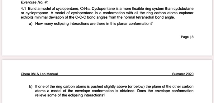 Exercise No. 4: 4.1 Build a model of cyclopentane, C5H10. Cyclopentane ...