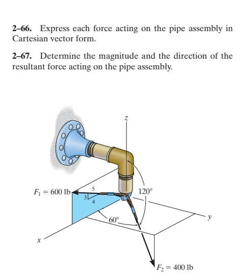 2 66 Express Each Force Acting On The Pipe Assembly In Cartesian