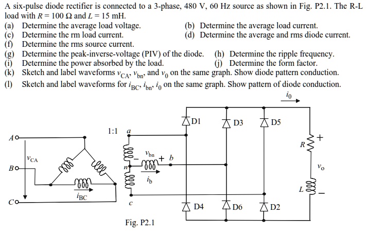 SOLVED: A six-pulse diode rectifier is connected to a 3-phase, 480 V ...