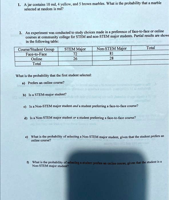 SOLVED: 1.A jar contains 10 red4 yellow,and 5 brown marbles.What is the ...