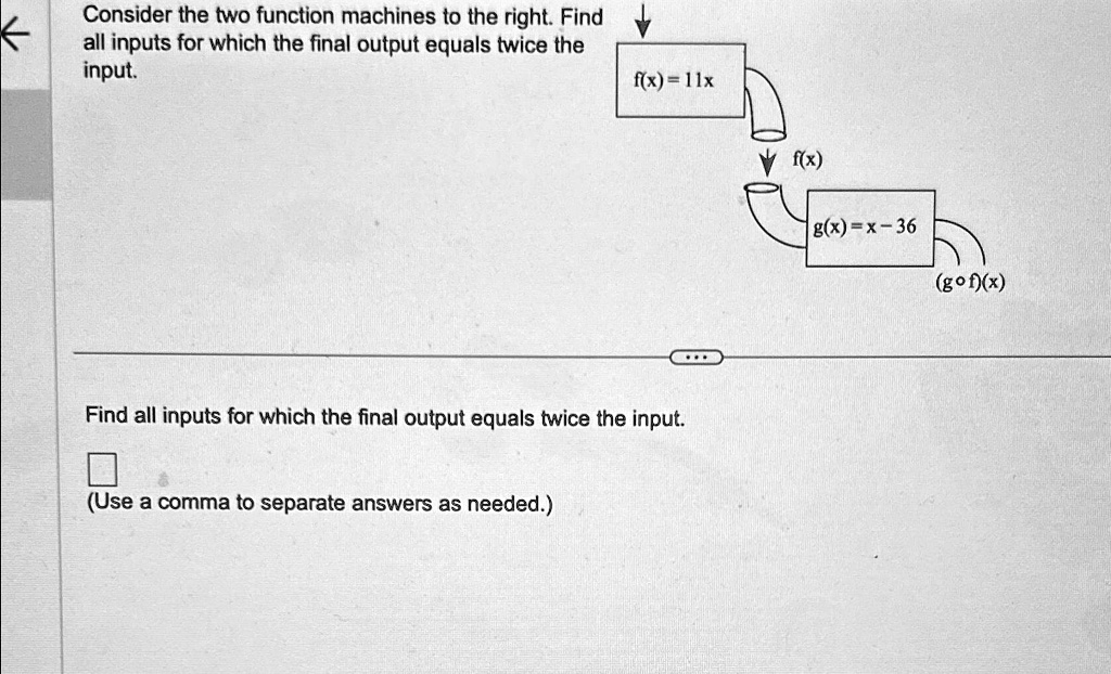 SOLVED: Consider the two function machines to the right. Find all inputs for which the final ...
