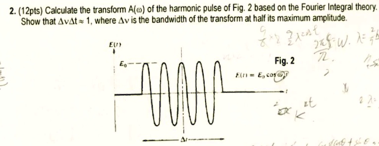 SOLVED: Calculate the transform A(m) of the harmonic pulse of Fig. 2 based on the Fourier ...