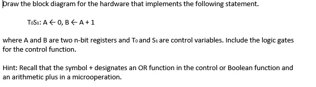 SOLVED: Draw the block diagram for the hardware that implements the following statement: ToS1: A