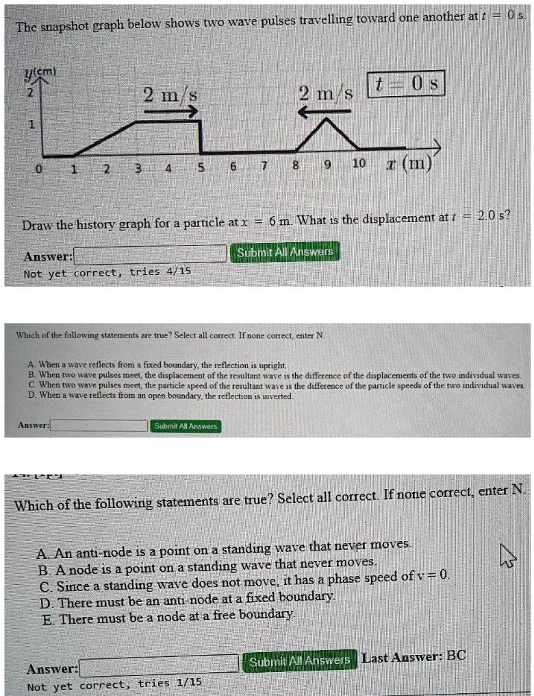 SOLVED: The snapshot graph below shows two wave pulses travelling ...