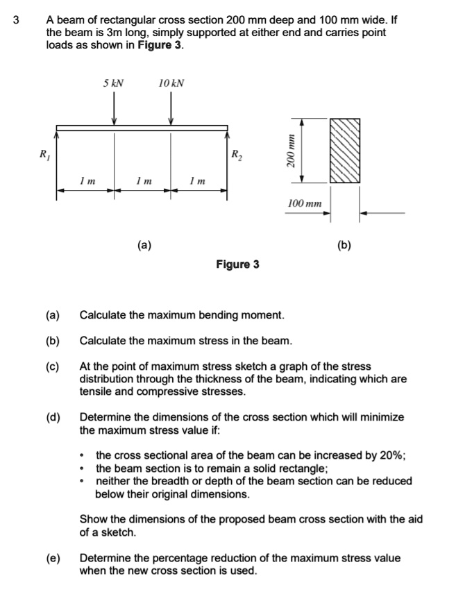 [GET ANSWER] 3 A beam of rectangular cross section 200 mm deep and 100 mm wide. If the beam is ...