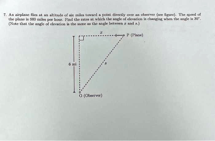 7. An airplane flies at an altitude of six miles toward a point ...