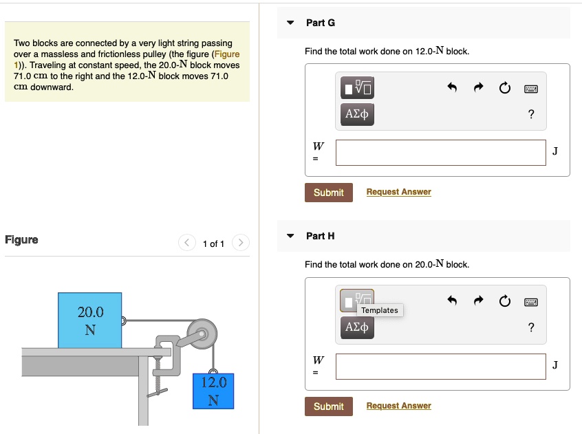 part g two blocks are connected by very light string passing over massless and frictionless ...