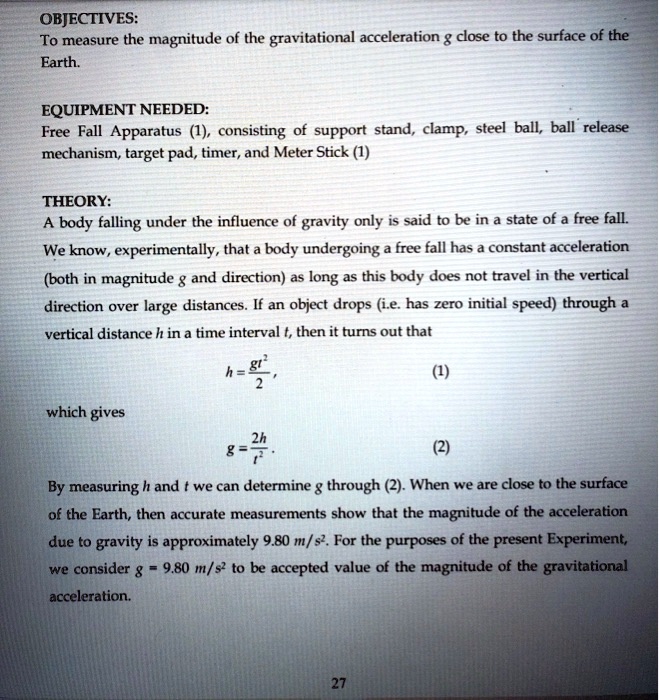 Solved Objectives To Measure The Magnitude Of The Gravitational