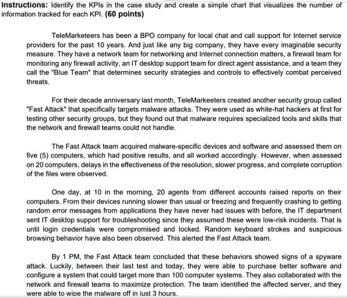 Instructions: Identify the KPIs in the case study and create a simple ...