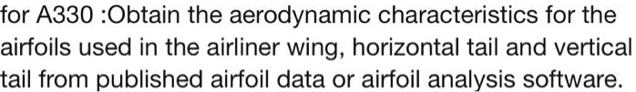 for A330 : Obtain the aerodynamic characteristics for the airfoils used in the airliner wing ...