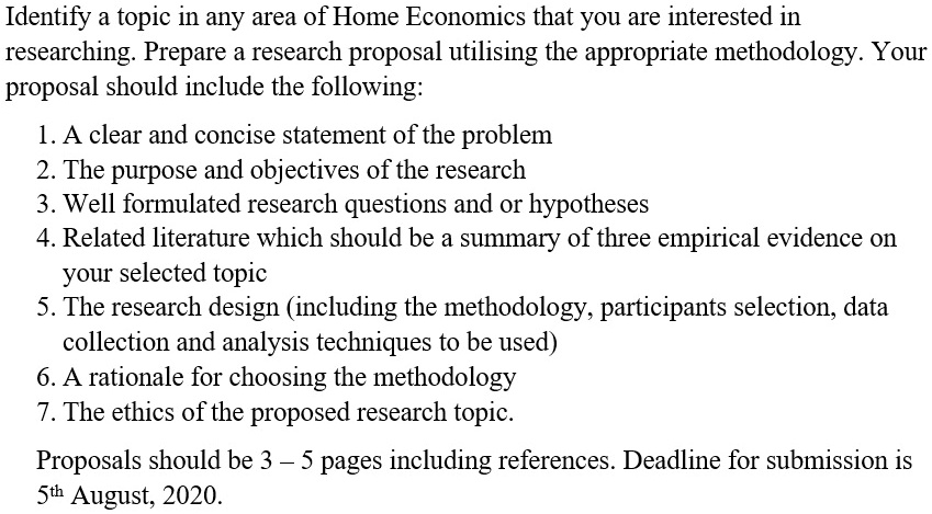 Identify a topic in any area of Home Economics that you are interested ...