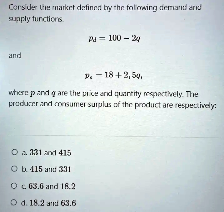 SOLVED: Consider the market defined by the following demand and supply ...