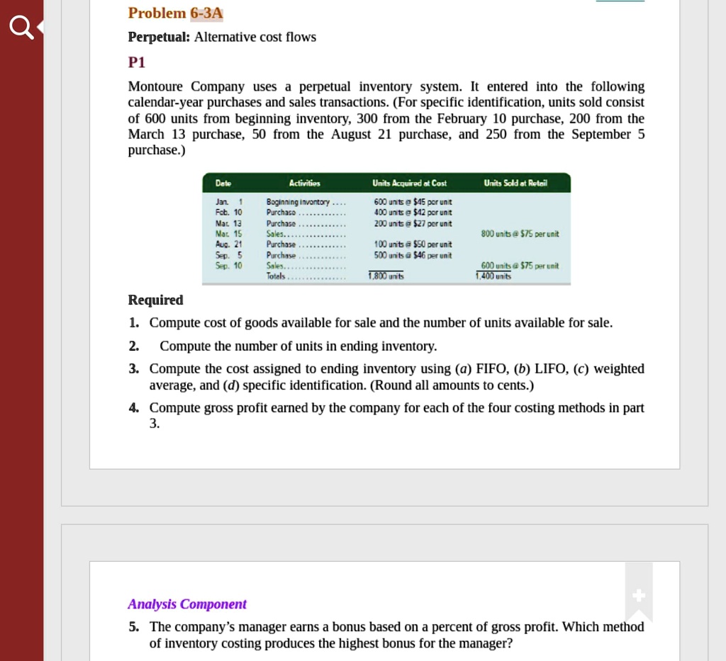 SOLVED: Problem 6-3A Perpetual: Alternative cost flows P1 Montoure ...