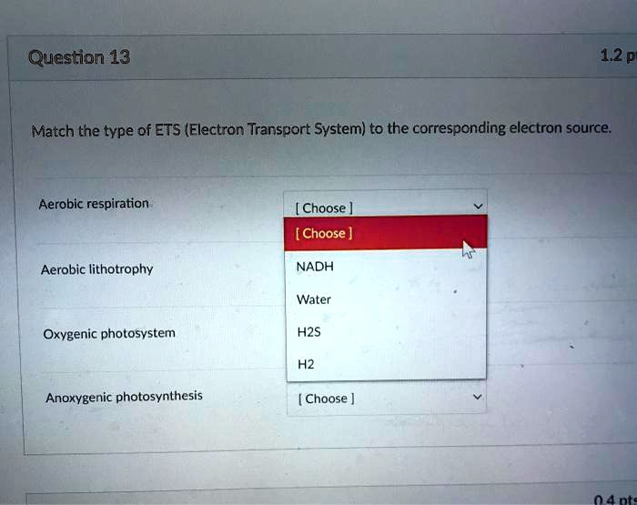 question 13 12p match the type of ets electron transport system to the ...