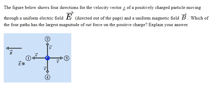 the figure below shows four directions for the velocity rector v of a positively charged ...