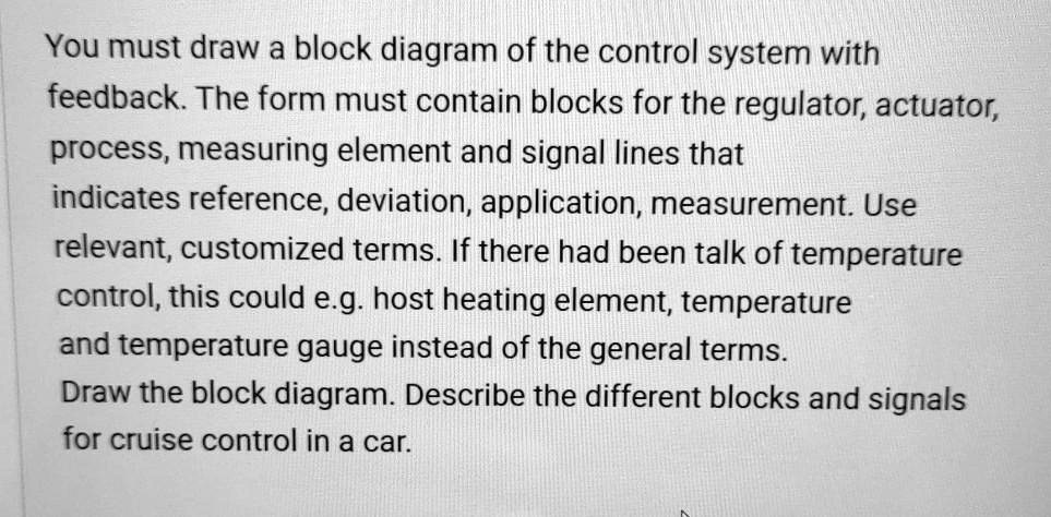 SOLVED: You must draw a block diagram of the control system with feedback: The form must contain ...