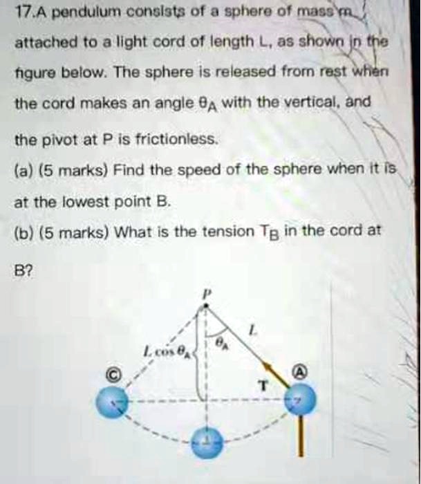 17.A pendulum consists of a sphere of mass m attached to a light cord ...