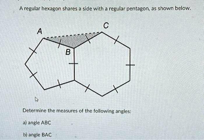 SOLVED: Texts: A regular hexagon shares a side with a regular pentagon, as shown below ...