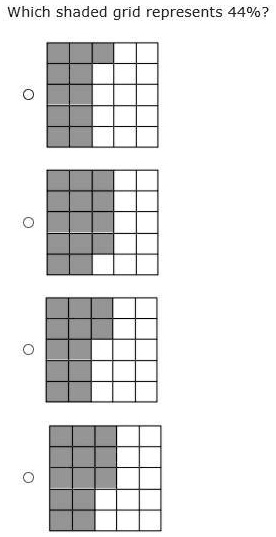 SOLVED: 'Which shaded grid represents 44% Which shaded grid represents ...