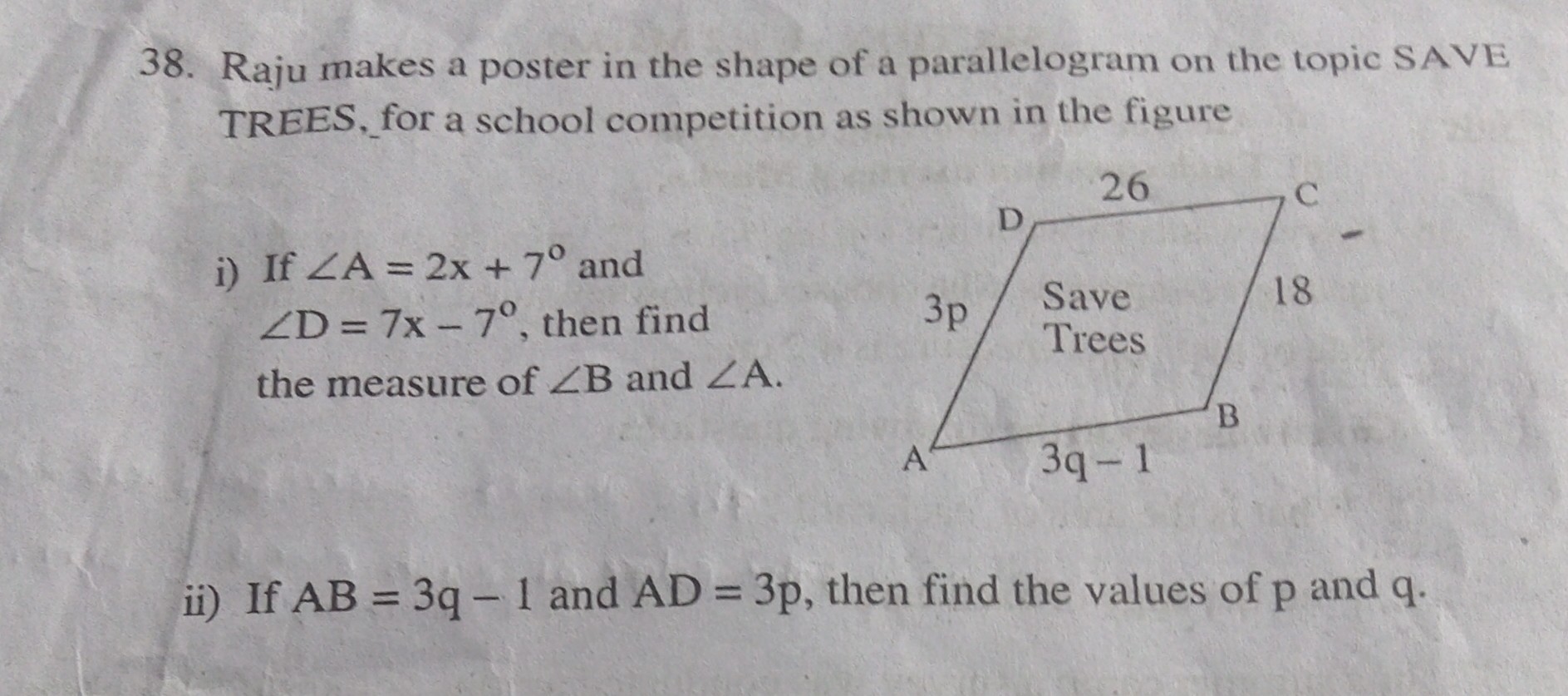 38. Raju makes a poster in the shape of a parallelogram on the topic ...