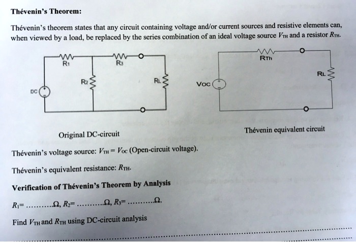 SOLVED: Thevenin's Theorem: Thevenin's theorem states that any circuit ...