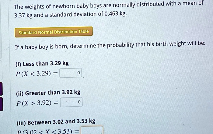 SOLVED: The weights of newborn baby boys are normally distributed with ...