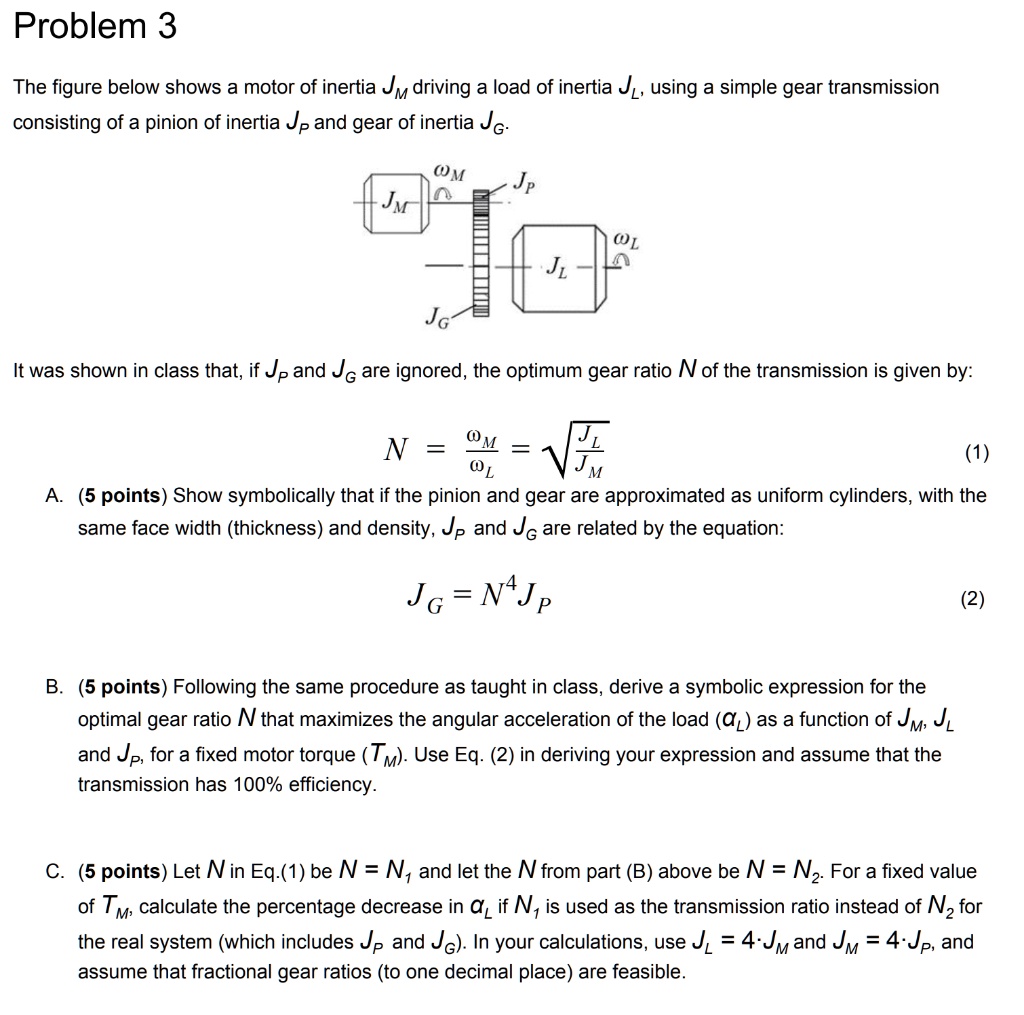 Problem 3 The figure below shows a motor of inertia JM driving a load ...