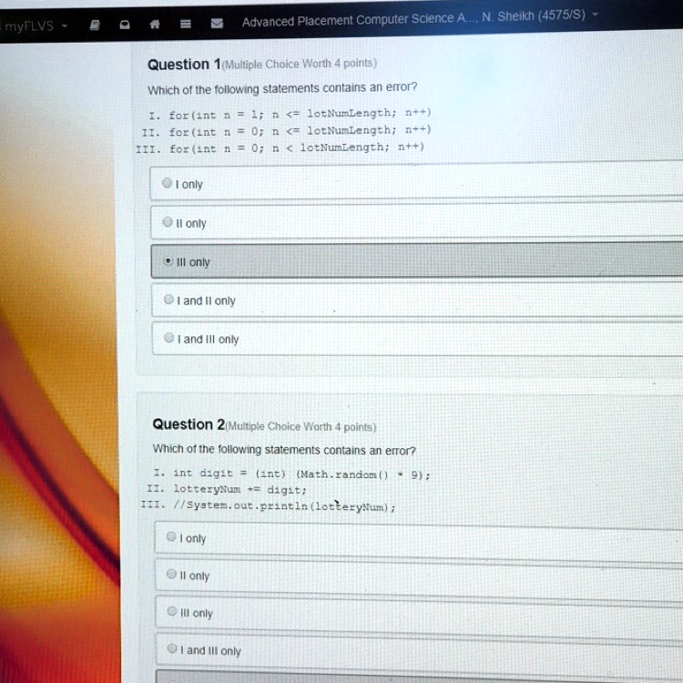 SOLVED: 'Please check my answers! (Java) Advarced Placenent Computer ...