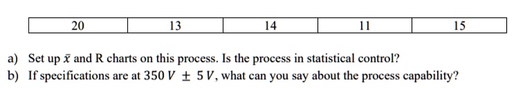 SOLVED: 20 15 Set up X and R charts on this process. Is the process in ...