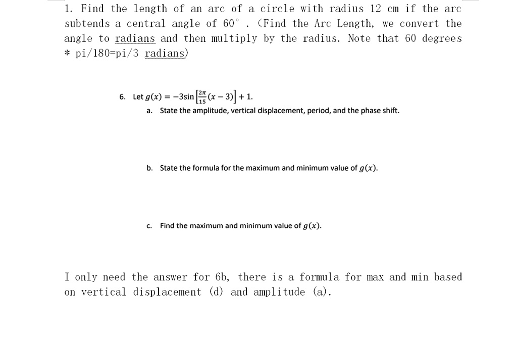 find the length of an arc of a circle with radius 12 cm if the arc ...