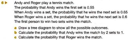 67 andy and roger play a tennis match the probability that andy wins ...