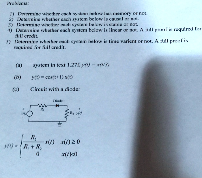 SOLVED: Problems: I Determine whether each system below has memory or not. 2) Determine whether ...
