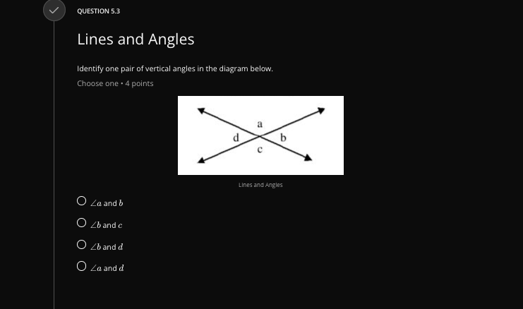 QUESTION 5.3 Lines and Angles Identify one pair of vertical angles in ...