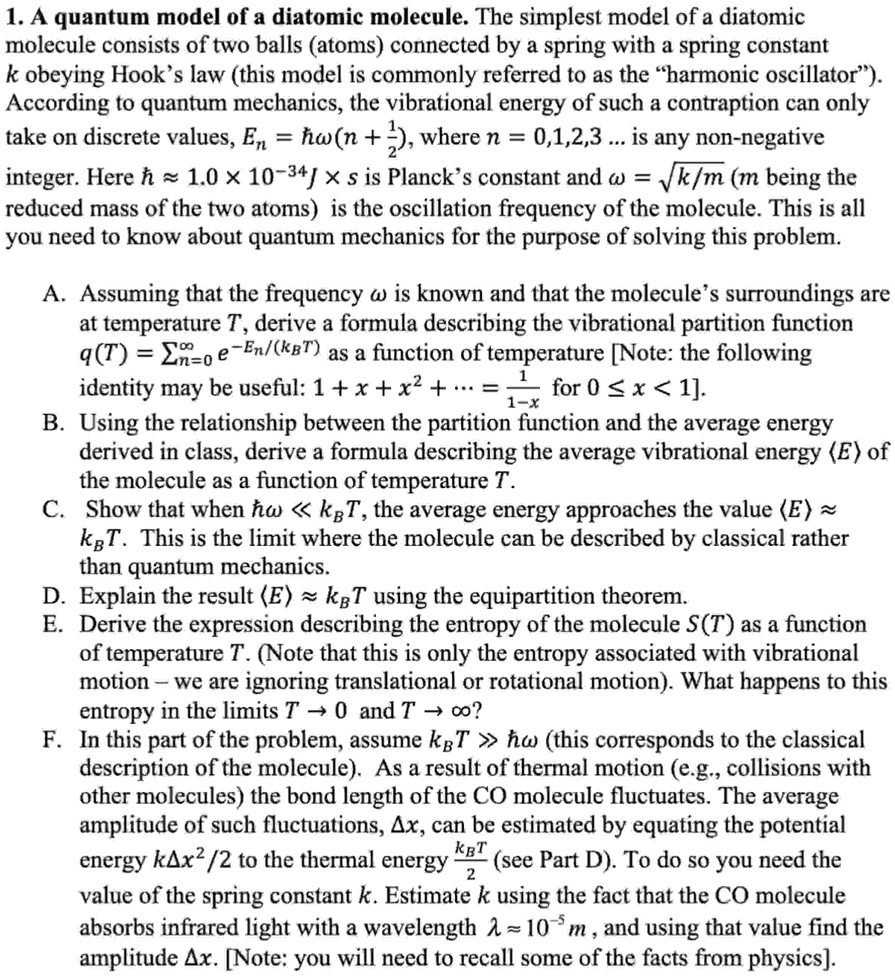 solve all parts please 1a quantum model of a diatomic moleculethe ...