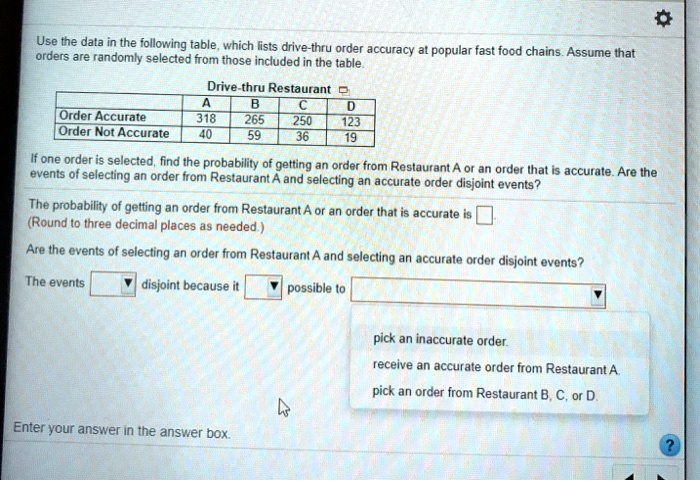 SOLVED: Use the data in the following table , which lists drive-thru ...