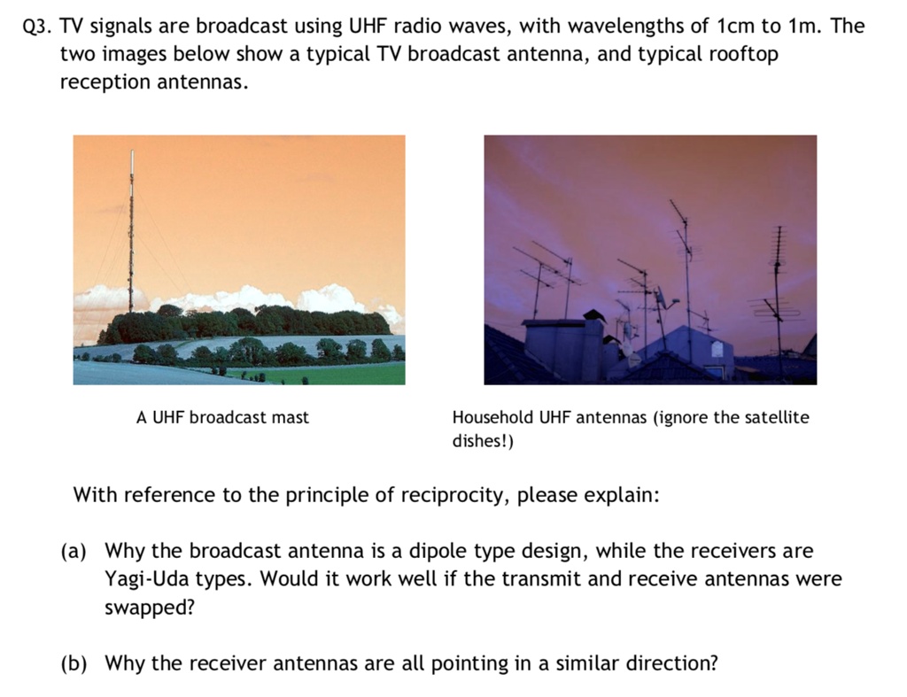 SOLVED: Q3. TV signals are broadcast using UHF radio waves, with ...